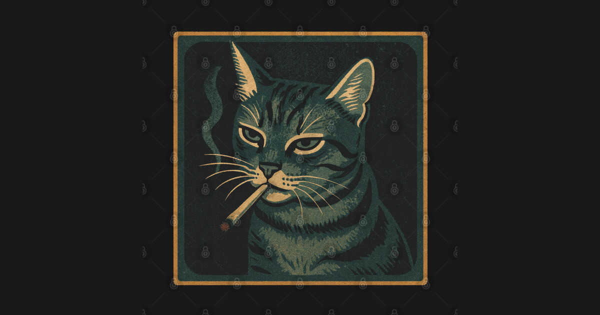 Cigarette Kitten Gang Cat Smoking Cigarette Funny Cat Meme Retro Noir ...