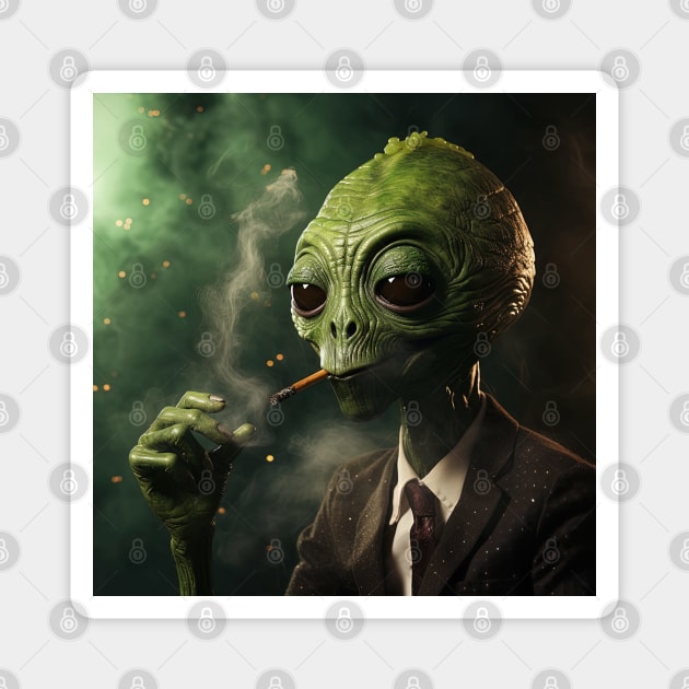 Green Alien Smoking a Cigar - T Shirtsmost Popular - Magnet | TeePublic
