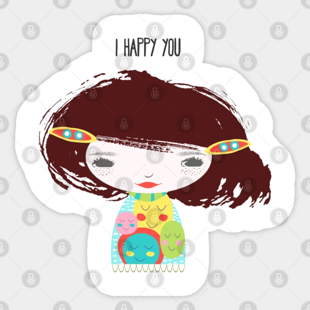 Smiley Face Girl Brown Hair - Smiley Face Designs - Sticker | TeePublic