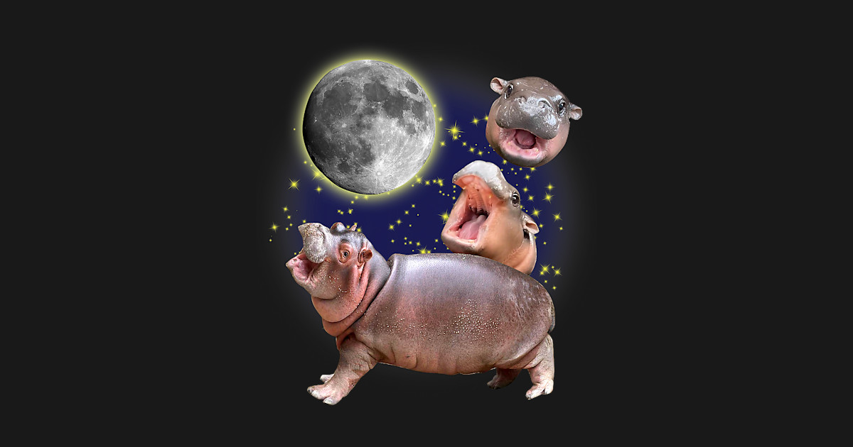 Moo Deng Bouncy Pig in Thai Picture Howling Under The Moon - Moo Deng ...
