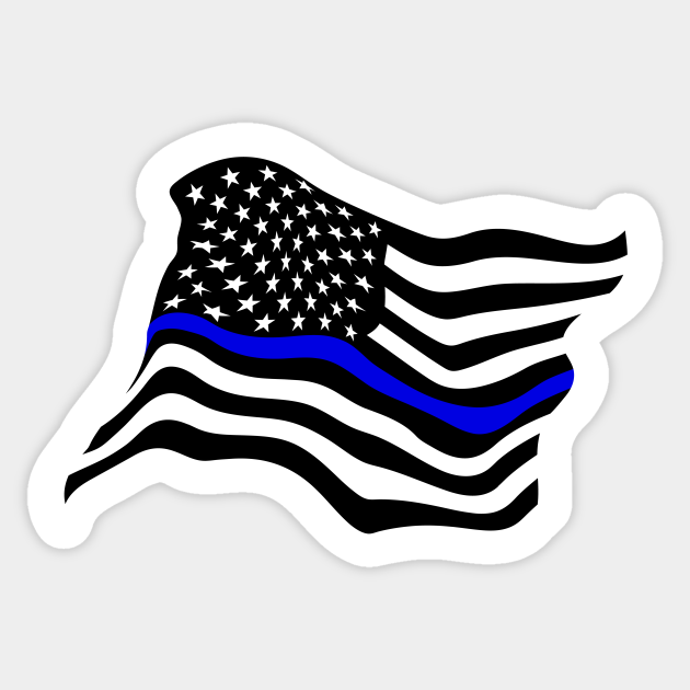 Waving USA Police Thin Blue Line Flag - Blue Line Flag - Sticker ...