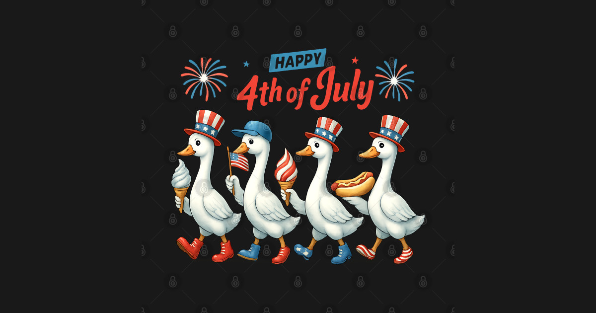 Happy 4th Of July Goose America USA Flag Hotdog Fireworks - Goose ...