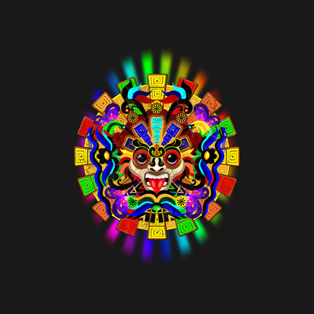 Aztec Warrior Mask Rainbow Colors - Aztec Culture - T-Shirt | TeePublic