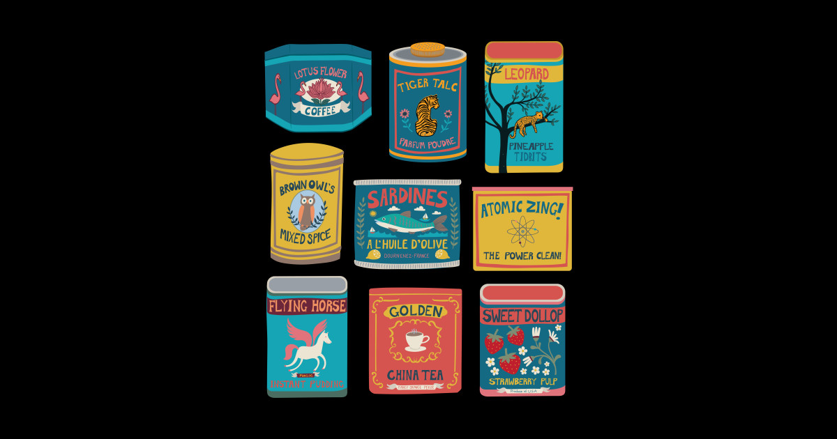 Vintage Canned Goods - fun design by Cecca Designs - Tin Cans - Sticker ...