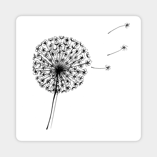 Dandelion Clock Black and White Drawing - Dandelion - Magnet | TeePublic