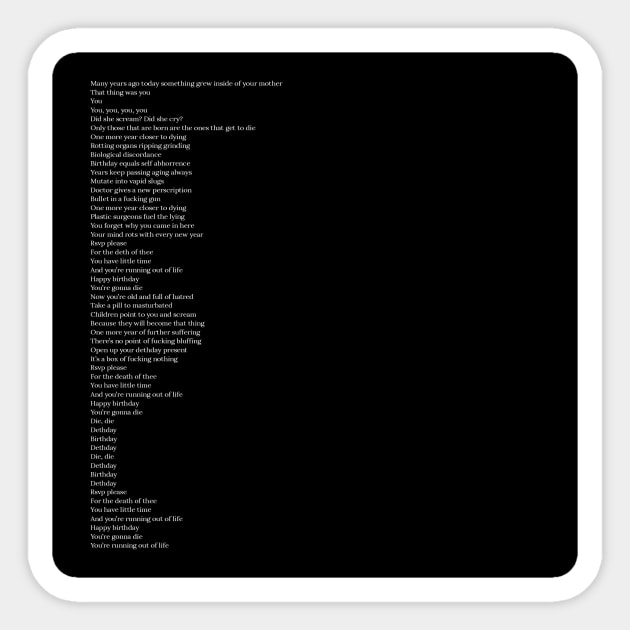 Birthday Dethday (lyrics) - Metalocalypse - Sticker | TeePublic