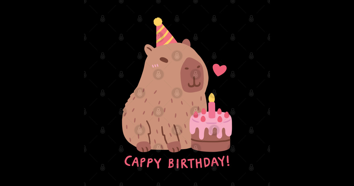 Cute Capybara And Cake, Happy Cappy Birthday - Capybara - Sticker ...