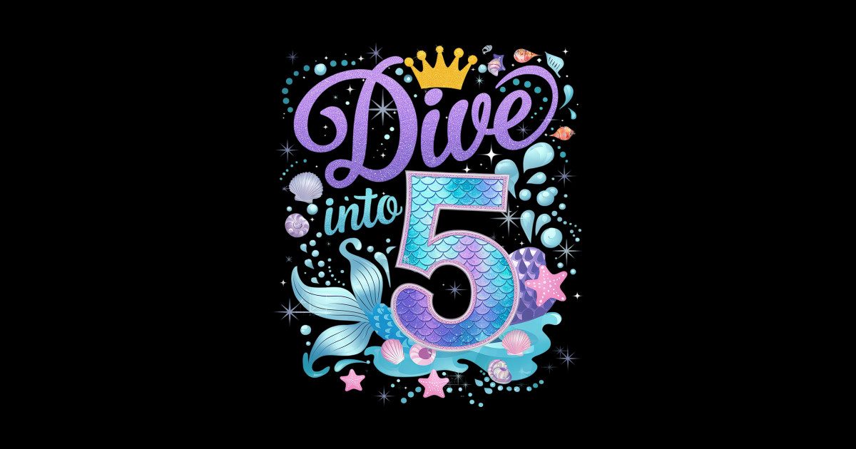 Dive Into 5 Birthday Decorations Girl 5th Birthday Mermaid - Dive Into ...