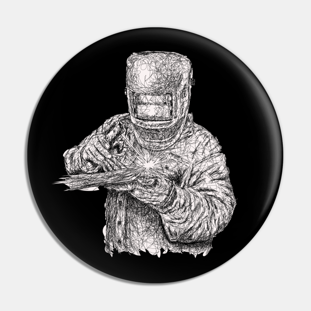 Welder drawing with scribble art - Welder - Pin | TeePublic