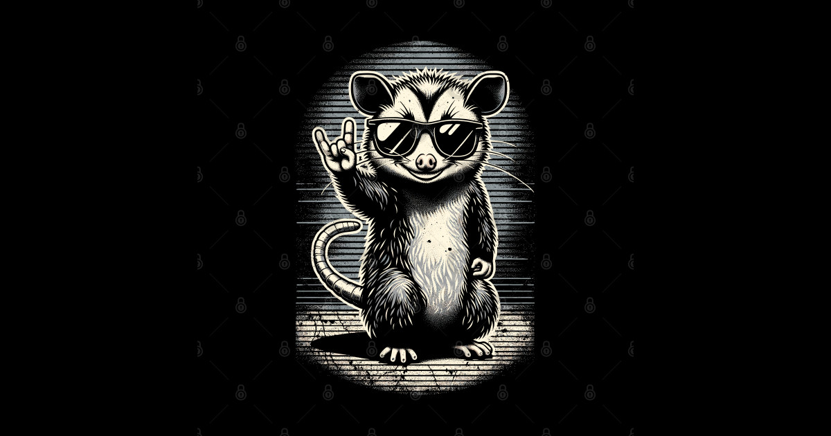 Retro Opossum in Sunglasses Rock Music Cute Possum Funny Opossum ...