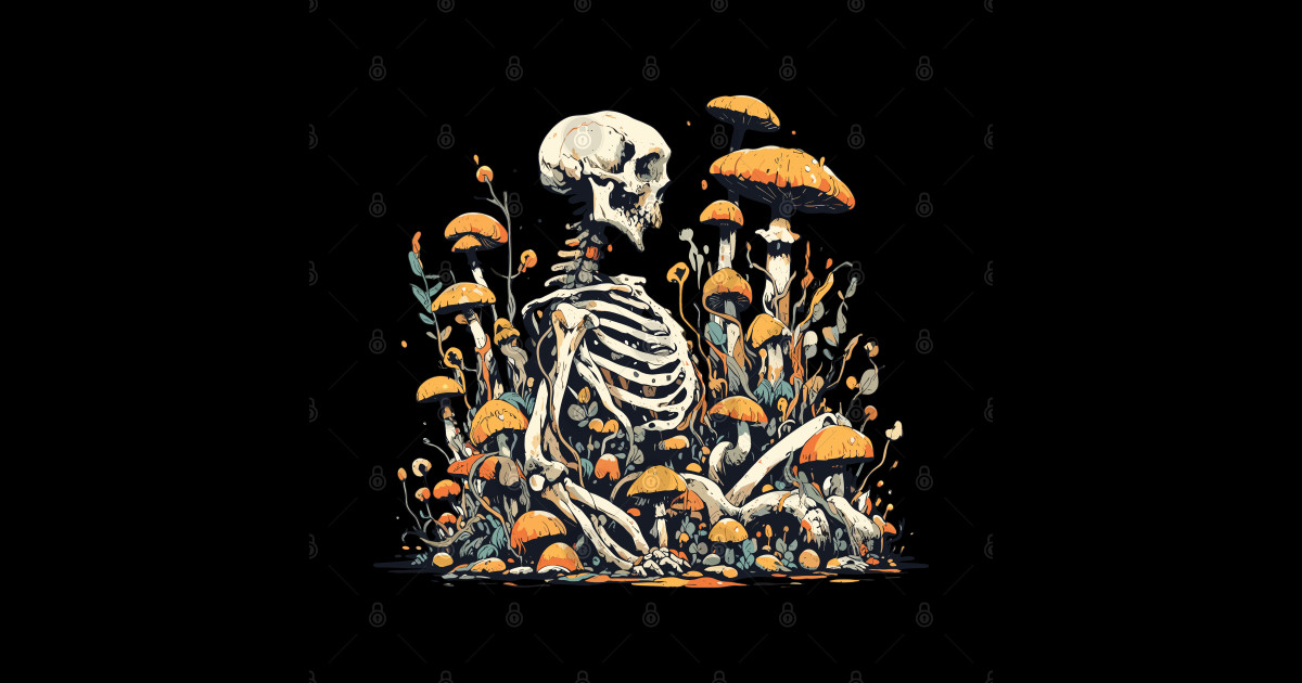 Botany mushroom skeleton garden - Skeleton - Sticker | TeePublic