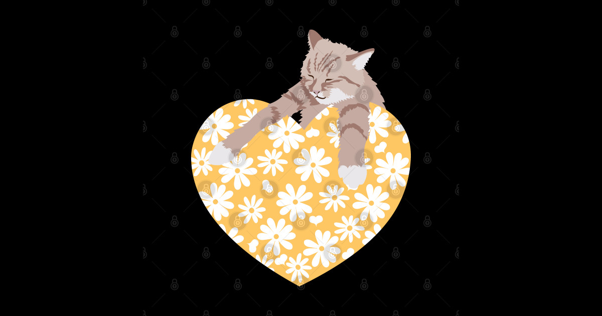Coco Cat yellow orange heart with daisy design - Cat - Sticker | TeePublic