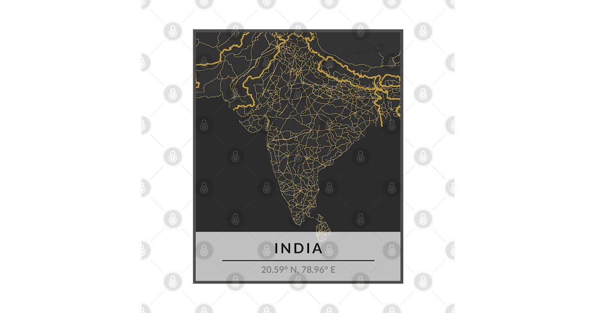 India Minimalist Map Art (black and gold) - India Map - T-Shirt | TeePublic