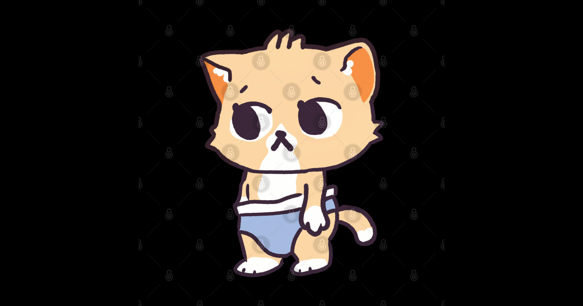 Orange Cat wearing Diaper - Cute Cat - Sticker | TeePublic