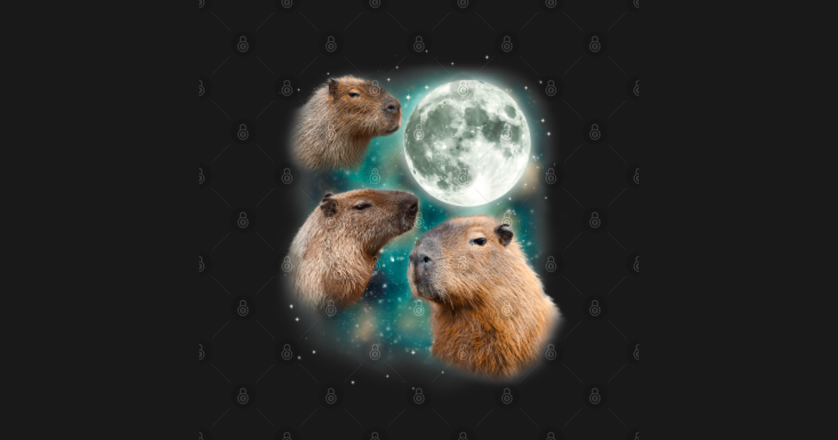 3 Capybara Moon Giant Rodents Weird Howling Parody - Capybara - T-Shirt ...
