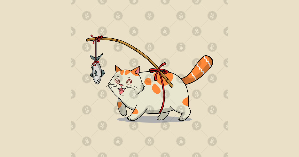 Fat Cat Chasing Fish - Fat Cat Funny - T-Shirt | TeePublic