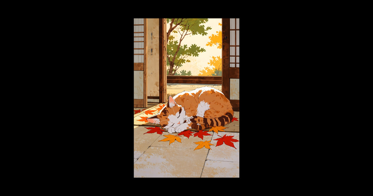 Cozy Cat Nap: Japanese Tatami Serenity - Japanese Cat - Sticker | TeePublic
