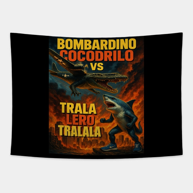 Bombardino Cocodrilo vs Tralalero Tralala - Tralalero Tralala - Tapestry | TeePublic