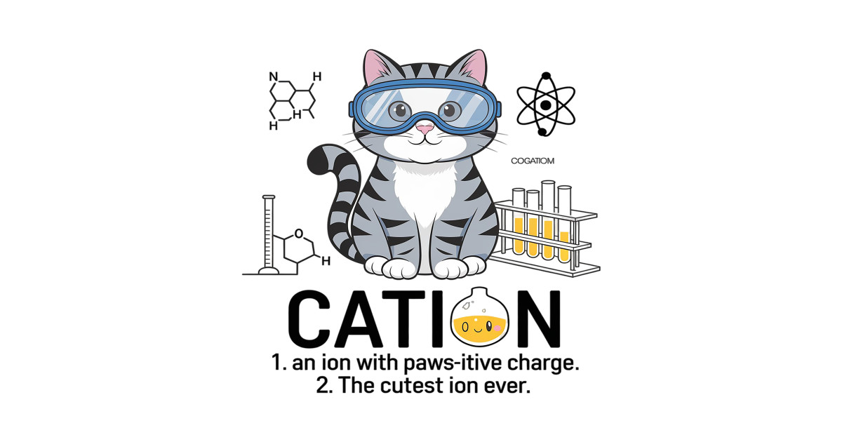 Cation - Chemistry Humor Science Teacher Cat Pun - Cation Chemistry ...