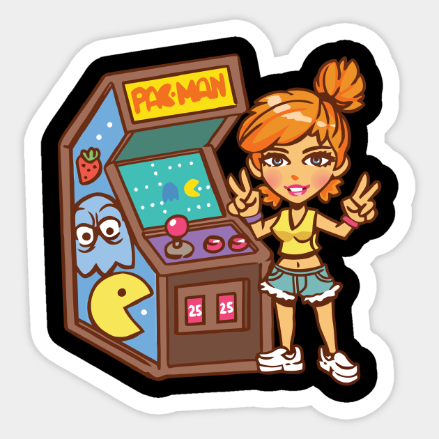 Retro Girl Arcade - Retro - Sticker | TeePublic