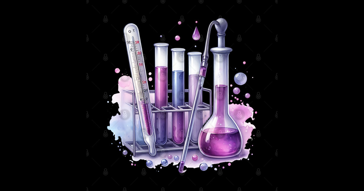 Beaker, Flasks, and Thermometer Illustration – Scientific Lab Tools Art ...