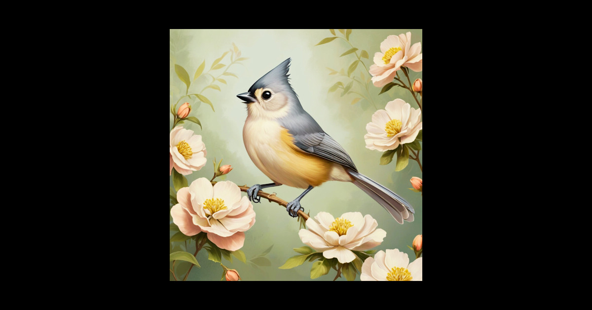 Tufted Titmouse Bird Floral Painting - Tufted Titmouse - Posters and ...