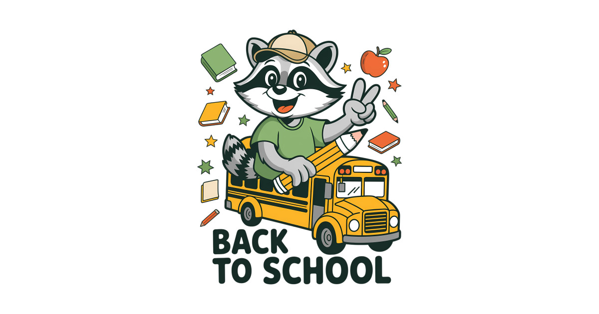 Back To School Bus Raccoon Class Studying Preschool Grade - Raccoon ...