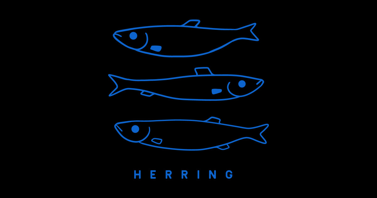 Herring fish, simple, minimal line art for marine life fans in blue ink ...