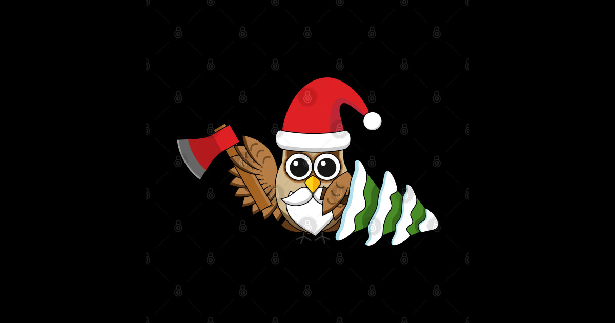 Christmas Owl with Axe and Snowy Pine Tree - Owl - Sticker | TeePublic