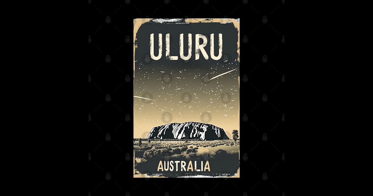 A Vintage Travel Illustration of Uluru - Australia - Uluru - Sticker ...