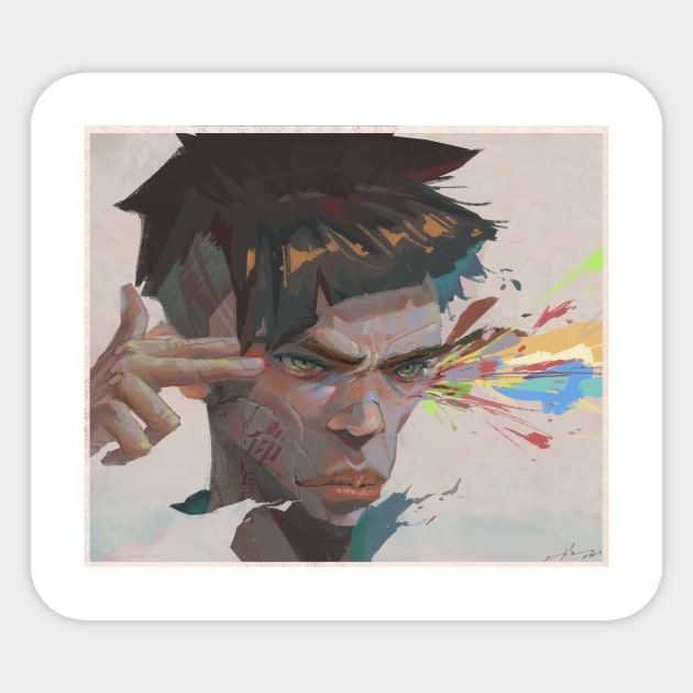 The colorful headshot - Painting - Sticker | TeePublic