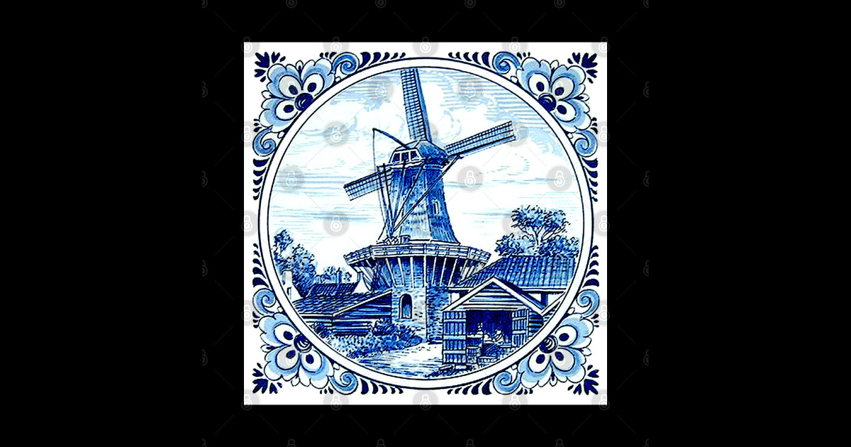 Dutch Blue Delft Large Windmill Scene Print - Delft - Sticker | TeePublic