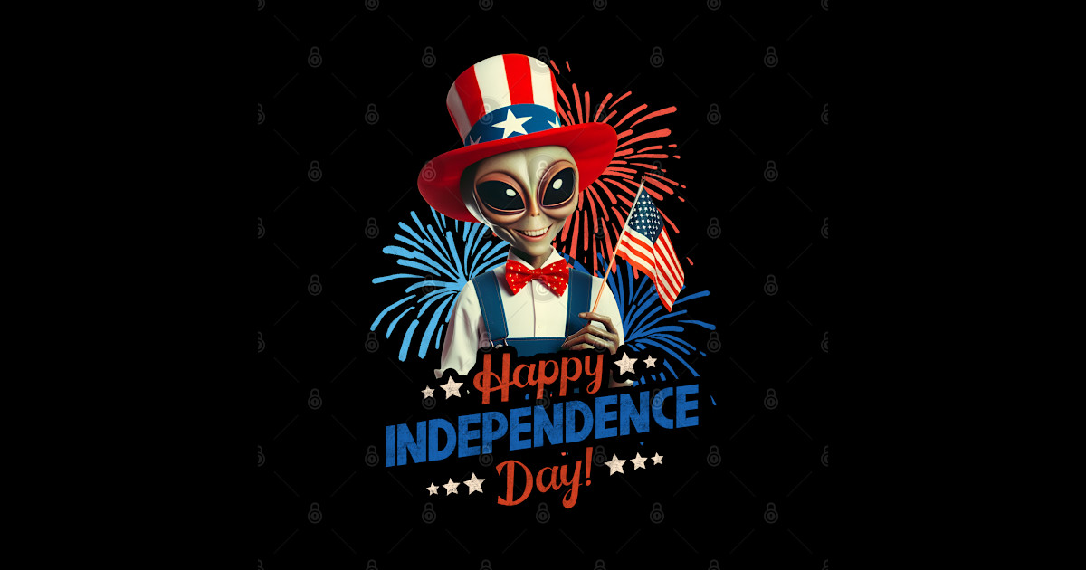 alien happy independence day - Alien 4th Of July - Sticker | TeePublic