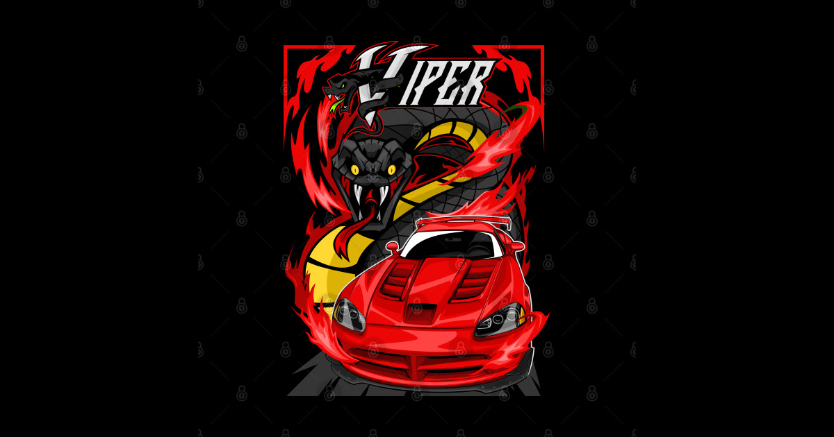 DODGE VIPER SRT 10-RED WITH SNAKE BACKGROUND - Dodge Viper - Sticker ...