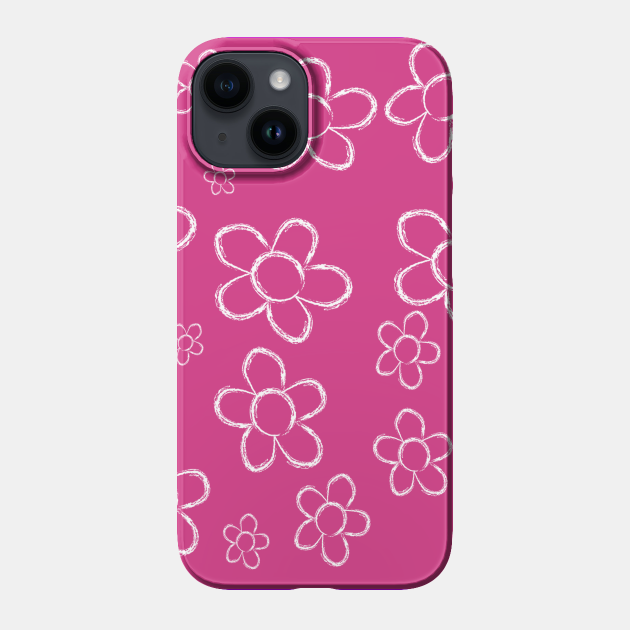 Hand Drawing flower with pink Background - Pink - Phone Case | TeePublic
