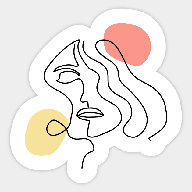 Empowered Woman face line art - Line Artwork - Sticker | TeePublic