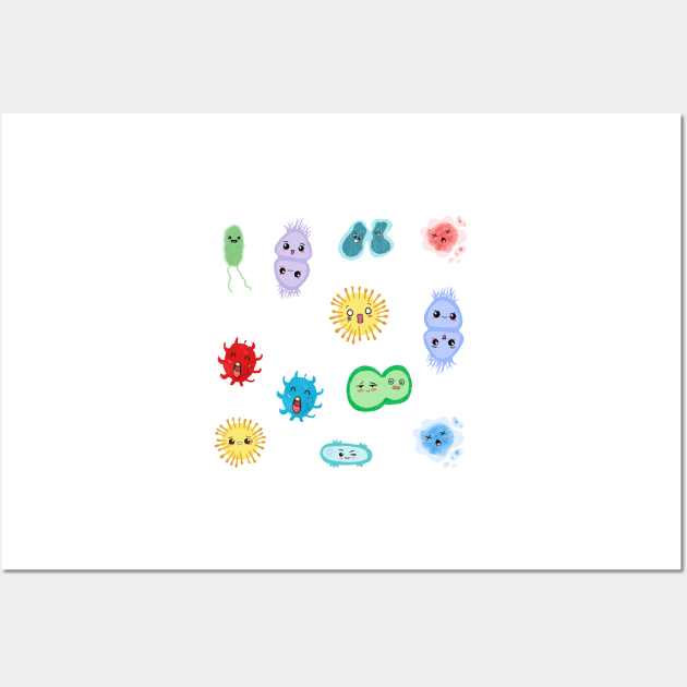 Cute Microbes Bacteria, Virus, Ecoli, MicroBiology Seamless Pattern ...