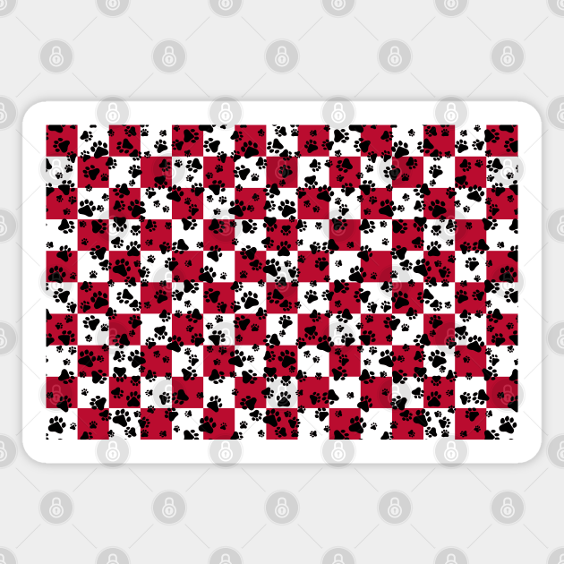 Paw Prints on Bull Dog Red and White Checker Pattern Digital Design ...