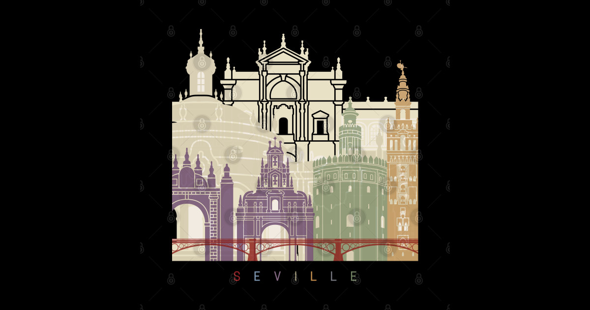 Seville V2 skyline poster - Skyline - Sticker | TeePublic