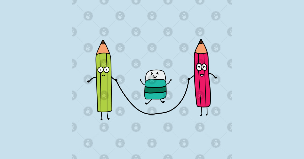 funny cute pensils and eraser playing jump ropes - Pencils - T-Shirt ...