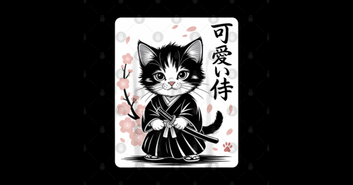 Classic Cute Kawaii Baby Samurai Cat - Cute Japanese Sakura - Samurai ...