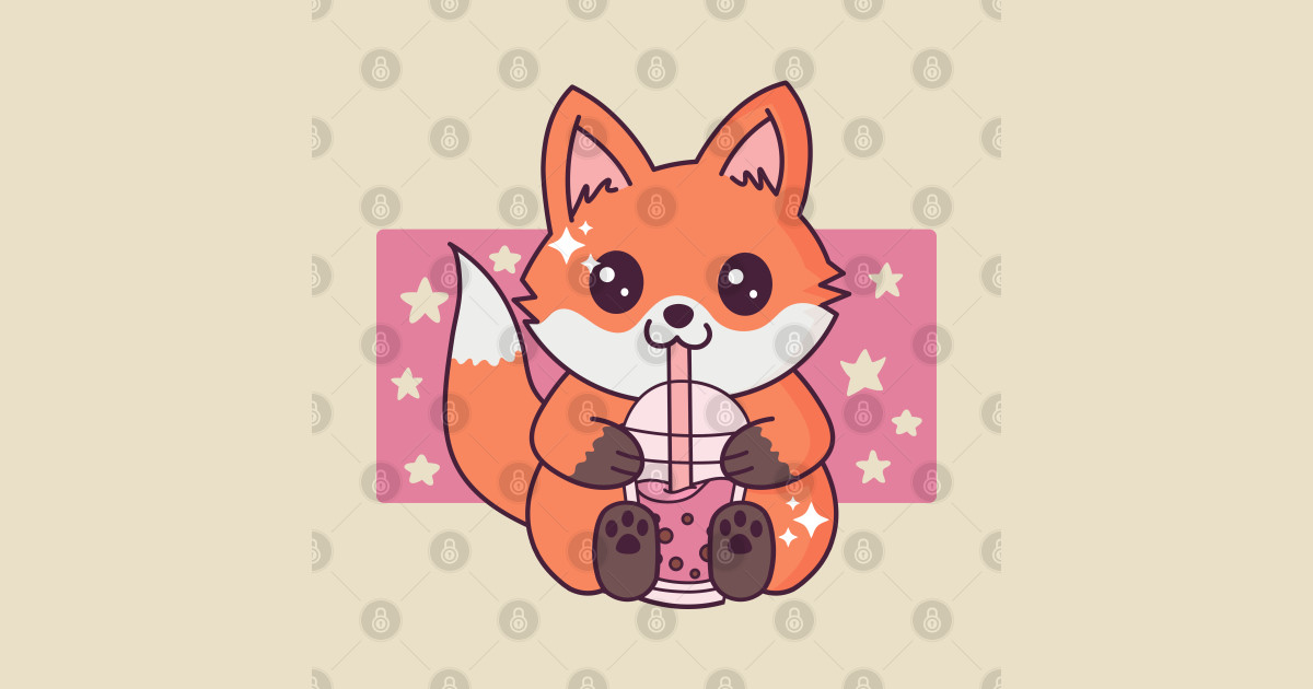 Baby Fox Drinking Boba Tea Cute Kawaii Fox Lover - Kawaii Fox - T-Shirt ...