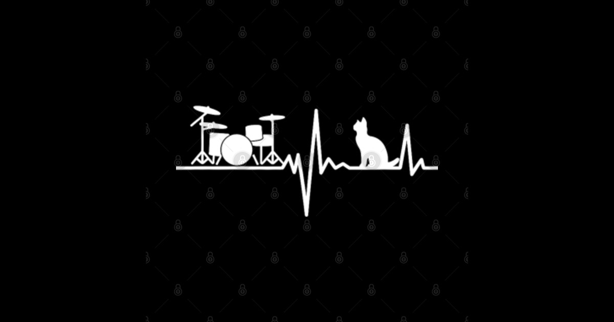 Drumming Drum Set Heartbeat Musician Drummer Cat Lover Funny - Cat ...