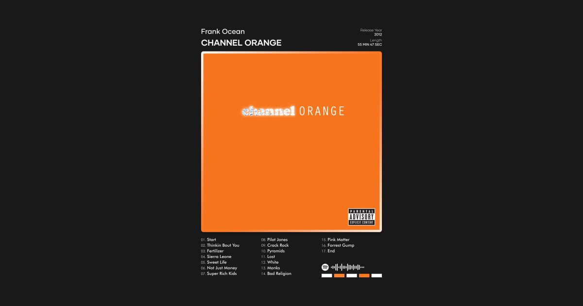 Frank Ocean - channel ORANGE Tracklist Album - Frank Ocean - T-Shirt ...
