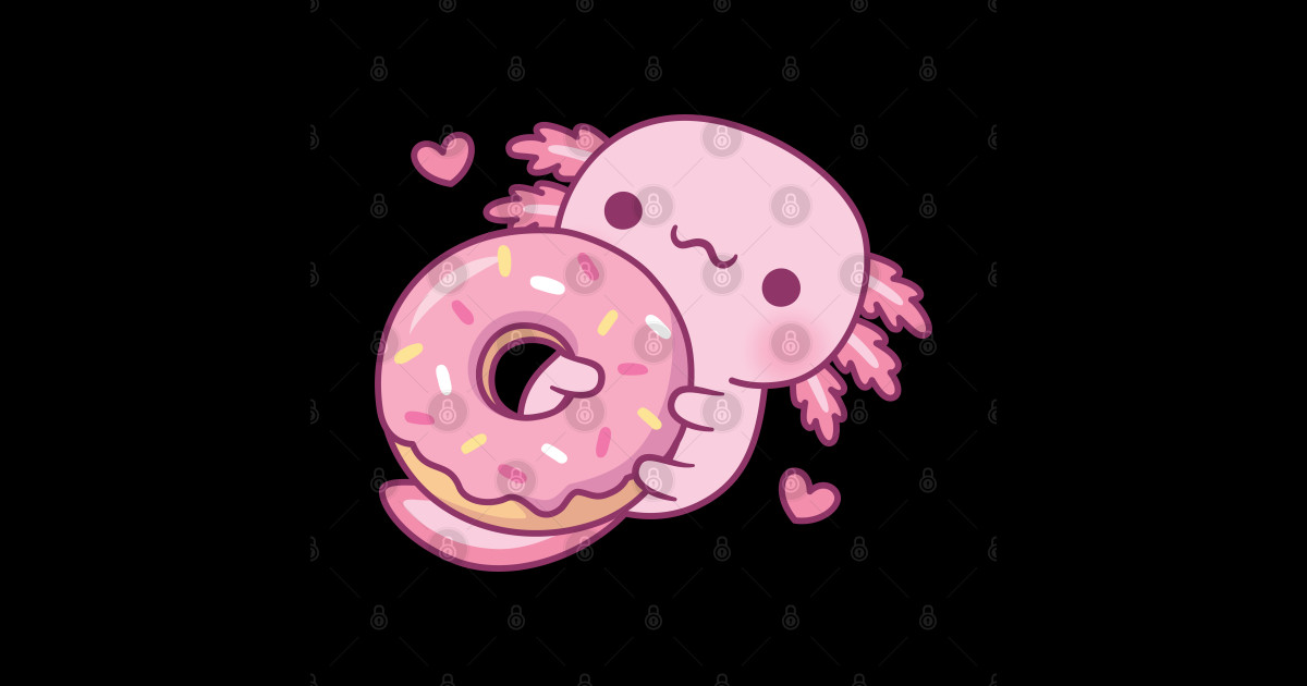 Cute Axolotl Hugging Donut - Funny Axolotl - Sticker | TeePublic