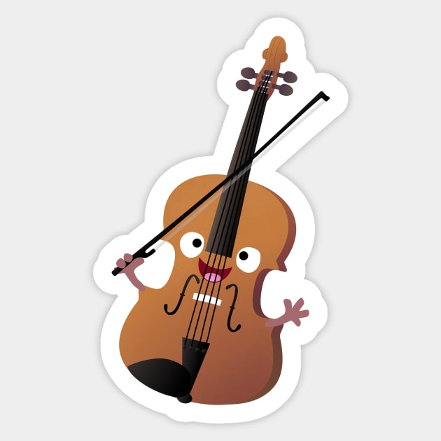 Cute funny violin musical cartoon character - Violin - Sticker | TeePublic