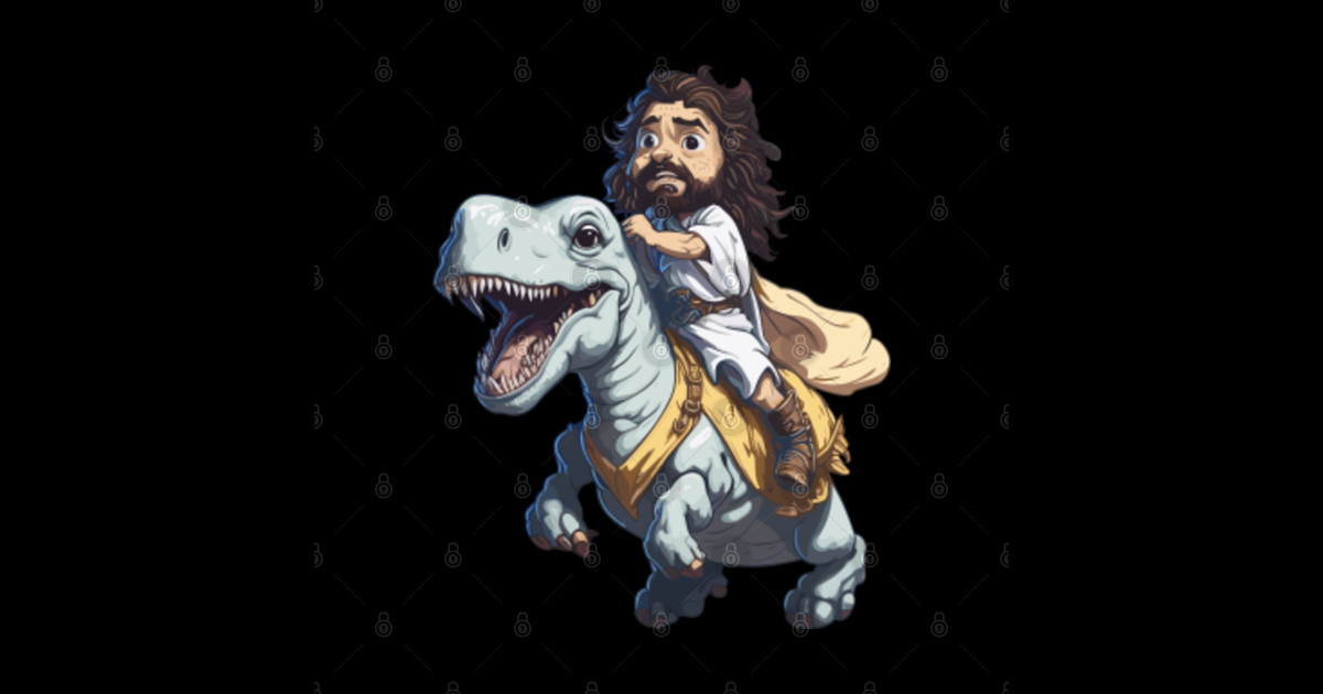 Jesus Riding Dinosaur - Jesus Riding Dinosaur - T-Shirt | TeePublic