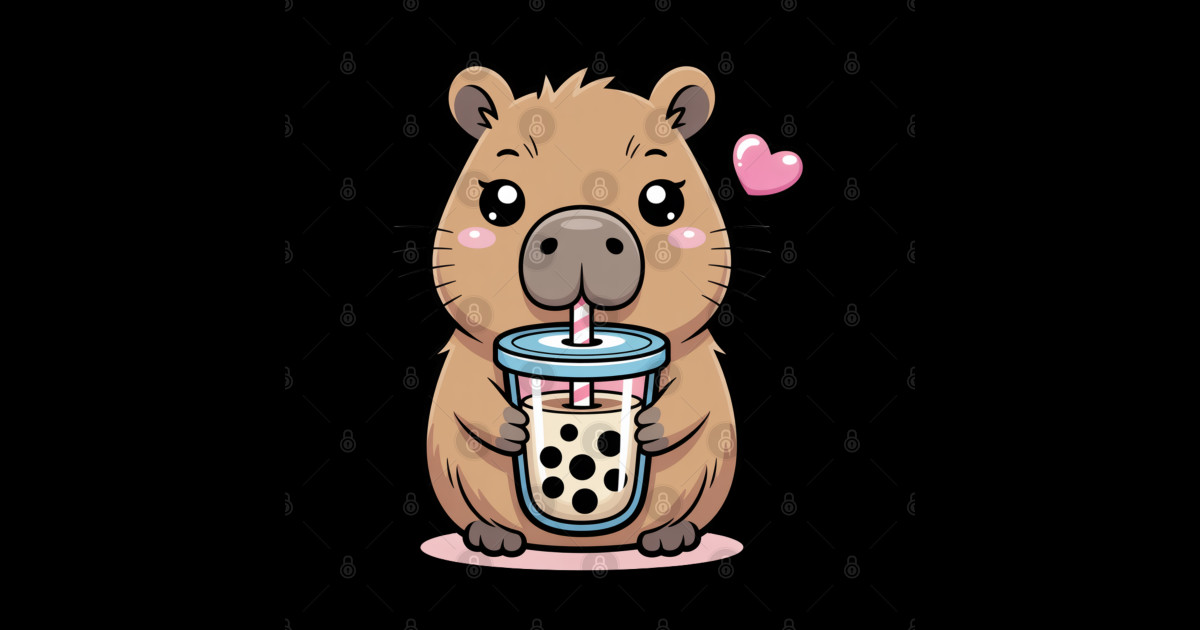 Capybara with Boba Tea - Capybara - Sticker | TeePublic