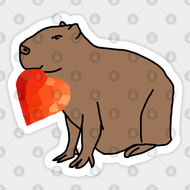 Cute Valentines Day Capybara with Red Heart - Valentines Day - Sticker ...