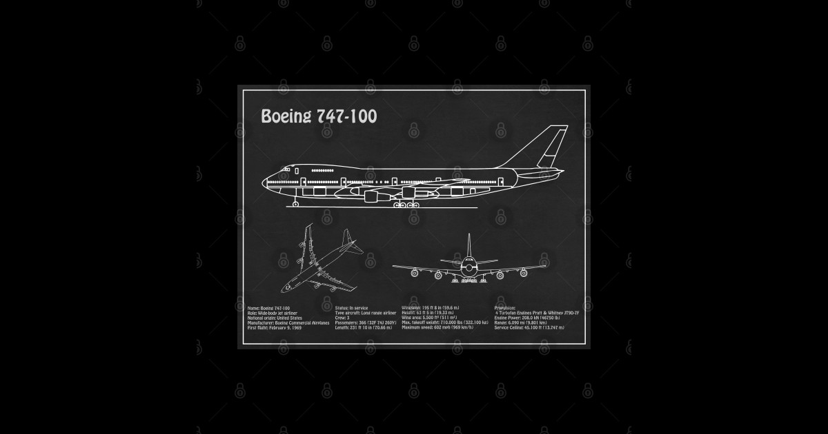 Boeing 747 - 100 - Airplane Blueprint - PD - Boeing 747 - Posters and ...